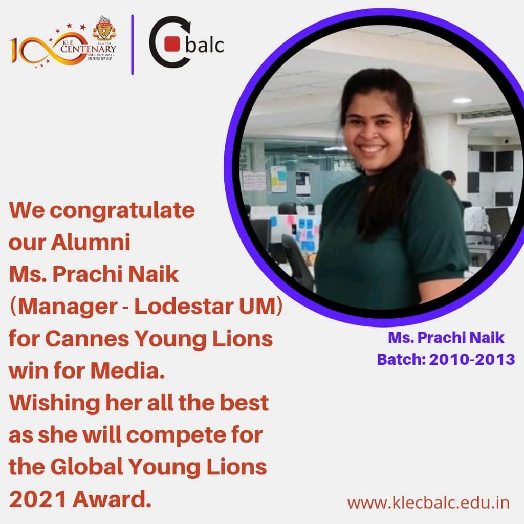 Ms. Prachi Naik – Cannes Young Lions win for Media | KLE BBA